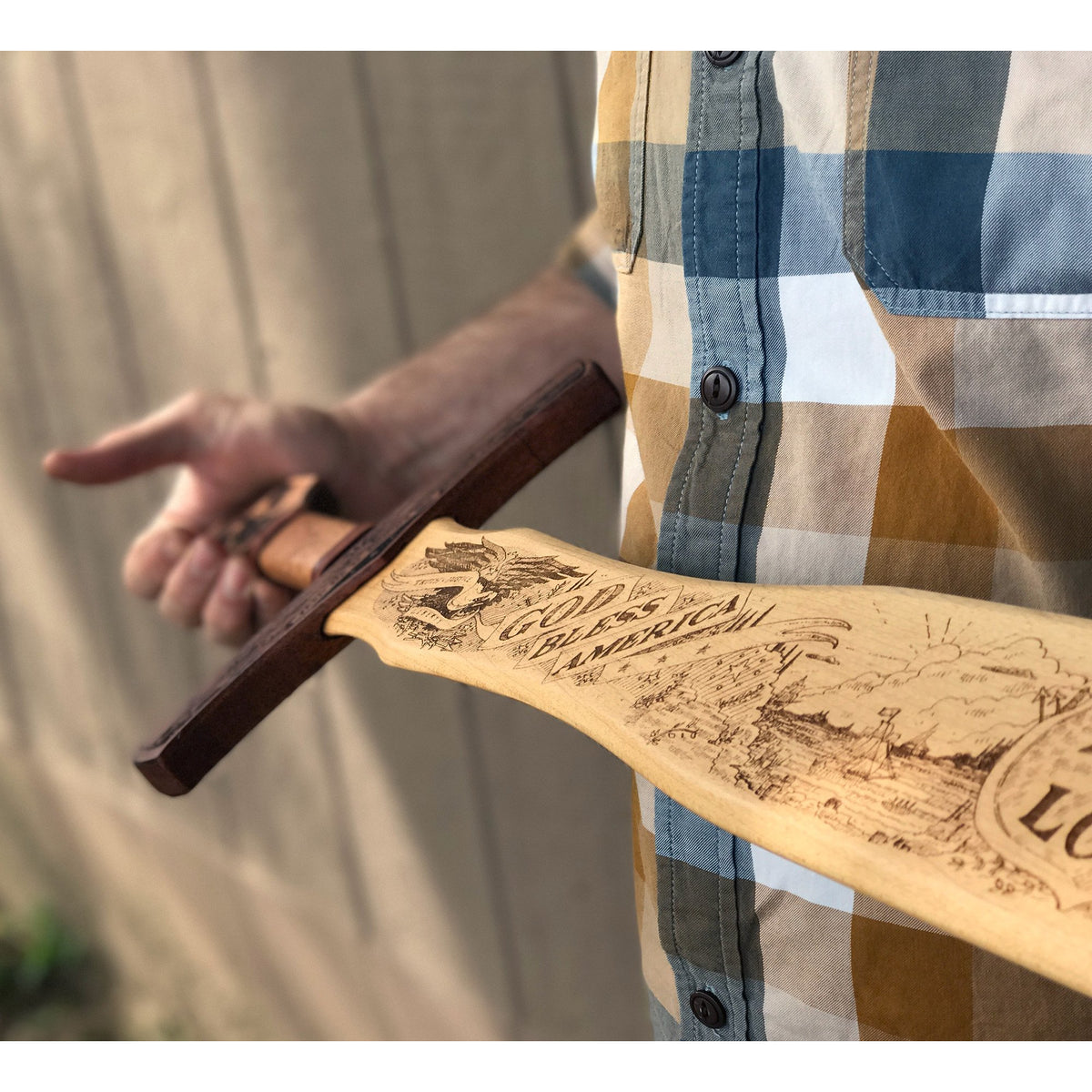 God Bless America - Wooden Patriot Sword Wall Sign - Campfire Arts